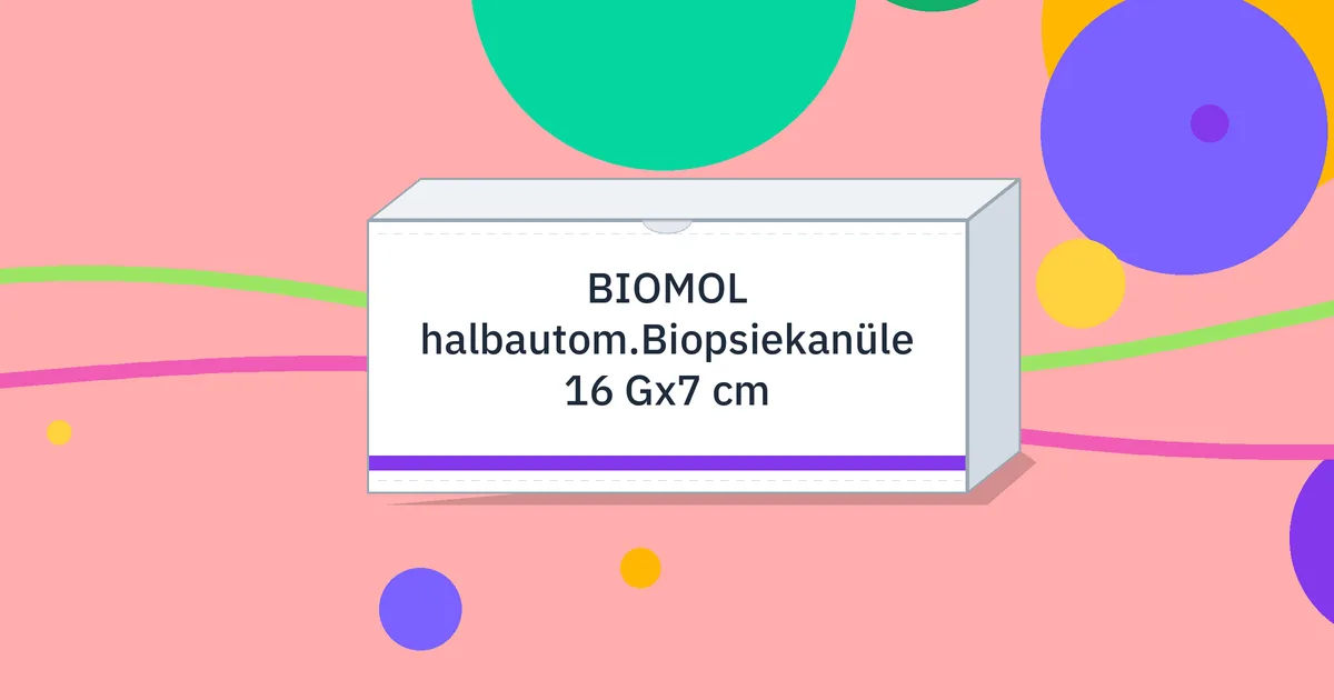 Symbolbild: Packung mit der Aufschrift BIOMOL halbautom.Biopsiekanüle 16 Gx7 cm (PZN 06123666) – Verfügbarkeit und Bezug in Apotheken in Frankfurt am Main