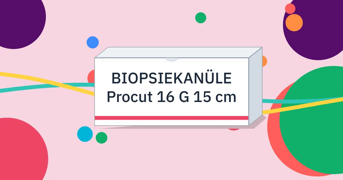 Symbolbild: Packung mit der Aufschrift BIOPSIEKANÜLE Procut 16 G 15 cm (PZN 00437464) – Verfügbarkeit und Bezug in Apotheken in Frankfurt am Main