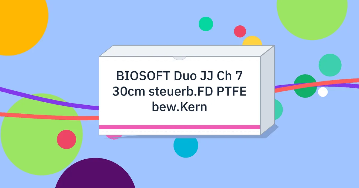 Symbolbild: Packung mit der Aufschrift BIOSOFT Duo JJ Ch 7 30cm steuerb.FD PTFE bew.Kern (PZN 17998764) – Verfügbarkeit und Bezug in Apotheken in Frankfurt am Main