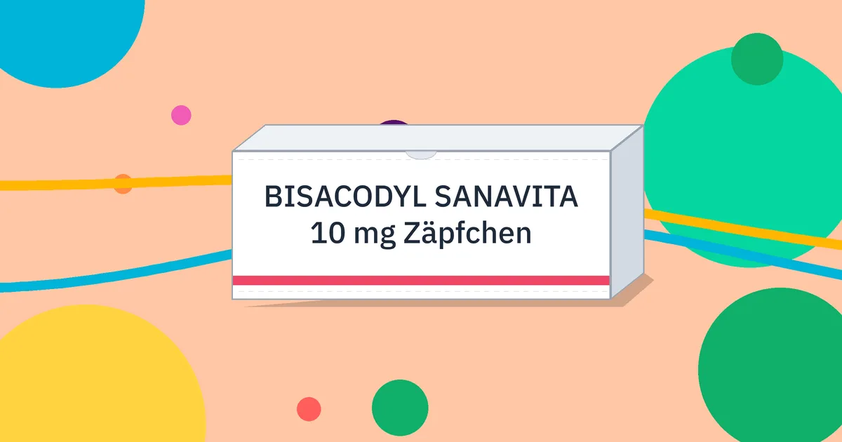 Symbolbild: Packung mit der Aufschrift BISACODYL SANAVITA 10 mg Zäpfchen (PZN 17975183) – Verfügbarkeit und Bezug in Apotheken in Frankfurt am Main