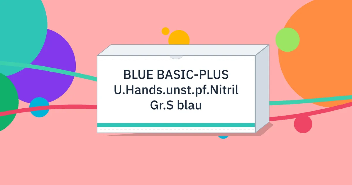 Symbolbild: Packung mit der Aufschrift BLUE BASIC-PLUS U.Hands.unst.pf.Nitril Gr.S blau (PZN 11237219) – Verfügbarkeit und Bezug in Apotheken in Frankfurt am Main