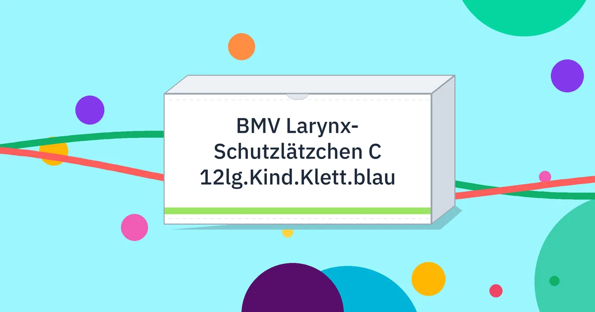 Symbolbild: Packung mit der Aufschrift BMV Larynx-Schutzlätzchen C 12lg.Kind.Klett.blau (PZN 10083808) – Verfügbarkeit und Bezug in Apotheken in Frankfurt am Main