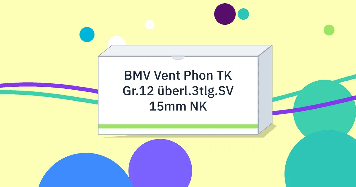 Symbolbild: Packung mit der Aufschrift BMV Vent Phon TK Gr.12 überl.3tlg.SV 15mm NK (PZN 18385532) – Verfügbarkeit und Bezug in Apotheken in Frankfurt am Main