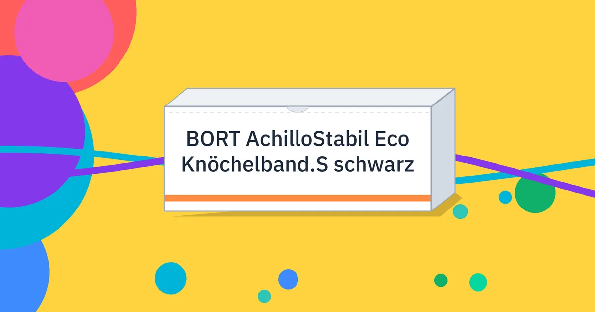 Symbolbild: Packung mit der Aufschrift BORT AchilloStabil Eco Knöchelband.S schwarz (PZN 02728148) – Verfügbarkeit und Bezug in Apotheken in Frankfurt am Main