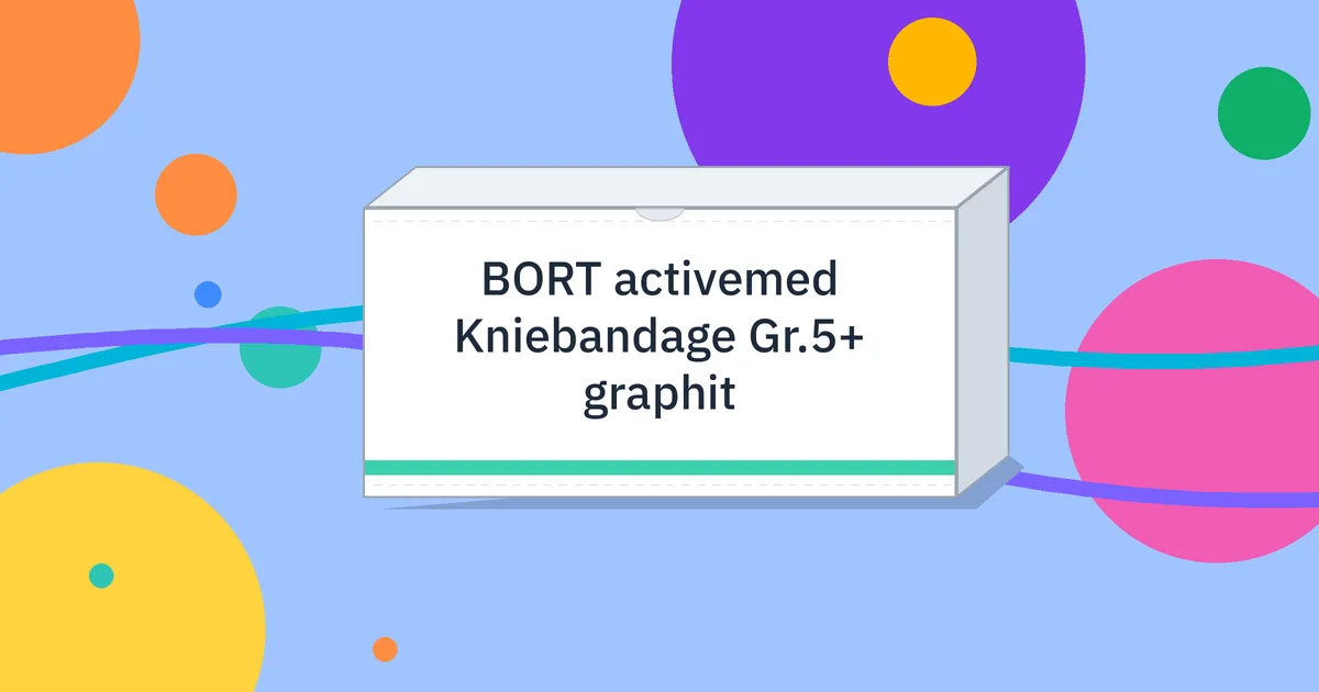 Symbolbild: Packung mit der Aufschrift BORT activemed Kniebandage Gr.5+ graphit (PZN 17582153) – Verfügbarkeit und Bezug in Apotheken in Frankfurt am Main