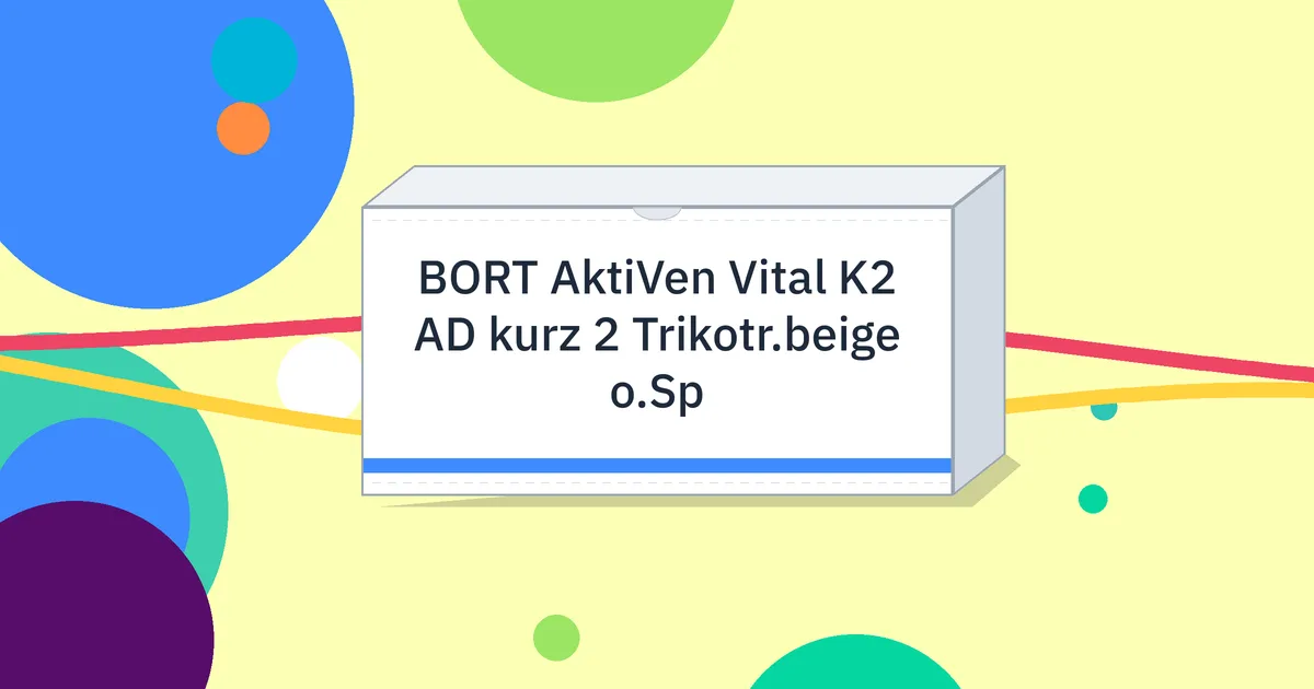 Symbolbild: Packung mit der Aufschrift BORT AktiVen Vital K2 AD kurz 2 Trikotr.beige o.Sp (PZN 13727057) – Verfügbarkeit und Bezug in Apotheken in Frankfurt am Main