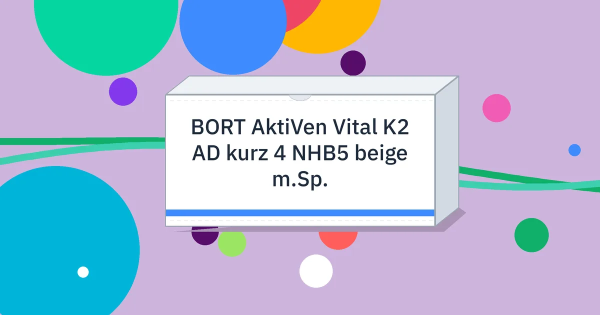 Symbolbild: Packung mit der Aufschrift BORT AktiVen Vital K2 AD kurz 4 NHB5 beige m.Sp. (PZN 17494383) – Verfügbarkeit und Bezug in Apotheken in Frankfurt am Main