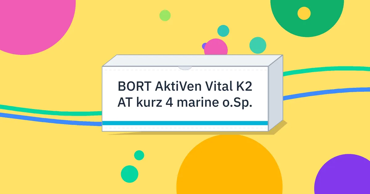 Symbolbild: Packung mit der Aufschrift BORT AktiVen Vital K2 AT kurz 4 marine o.Sp. (PZN 13741784) – Verfügbarkeit und Bezug in Apotheken in Frankfurt am Main