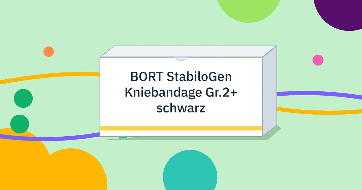 Symbolbild: Packung mit der Aufschrift BORT StabiloGen Kniebandage Gr.2+ schwarz (PZN 16846360) – Verfügbarkeit und Bezug in Apotheken in Frankfurt am Main