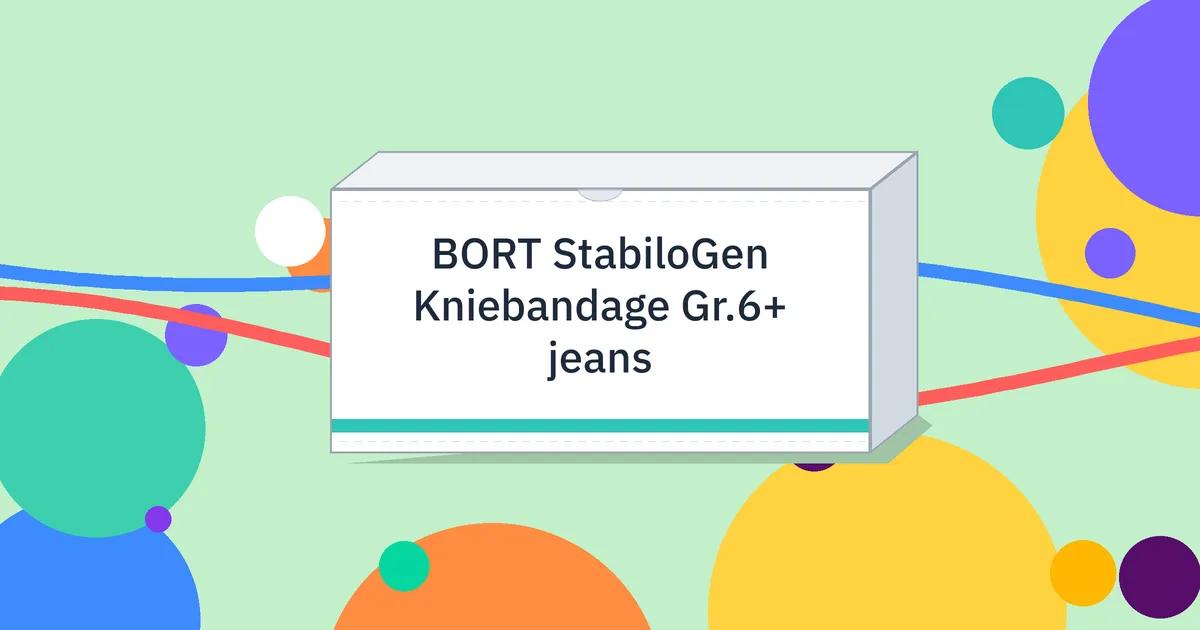 Symbolbild: Packung mit der Aufschrift BORT StabiloGen Kniebandage Gr.6+ jeans (PZN 16846940) – Verfügbarkeit und Bezug in Apotheken in Frankfurt am Main