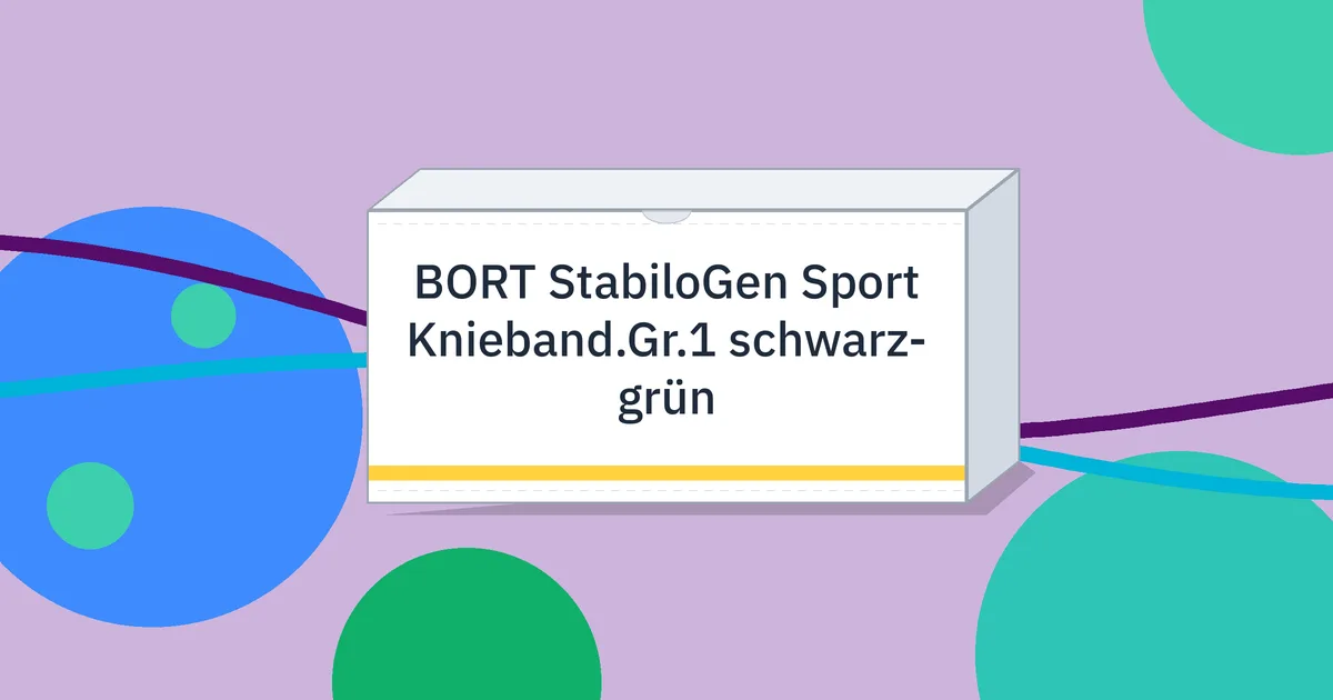 Symbolbild: Packung mit der Aufschrift BORT StabiloGen Sport Knieband.Gr.1 schwarz-grün (PZN 16846710) – Verfügbarkeit und Bezug in Apotheken in Frankfurt am Main