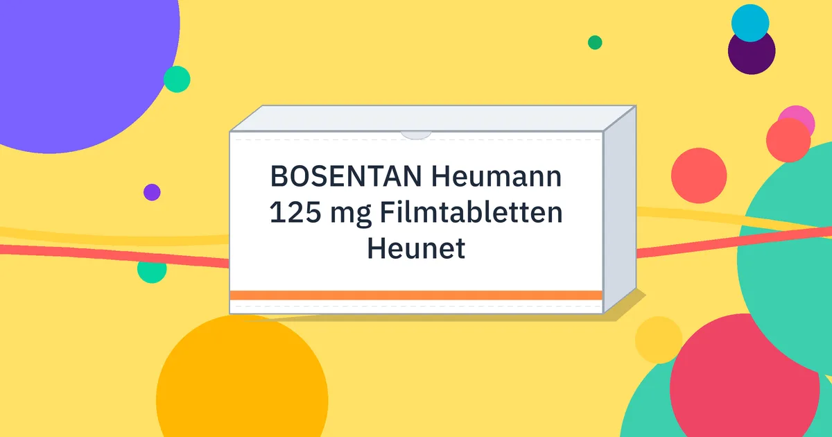 Symbolbild: Packung mit der Aufschrift BOSENTAN Heumann 125 mg Filmtabletten Heunet (PZN 18413085) – Verfügbarkeit und Bezug in Apotheken in Frankfurt am Main
