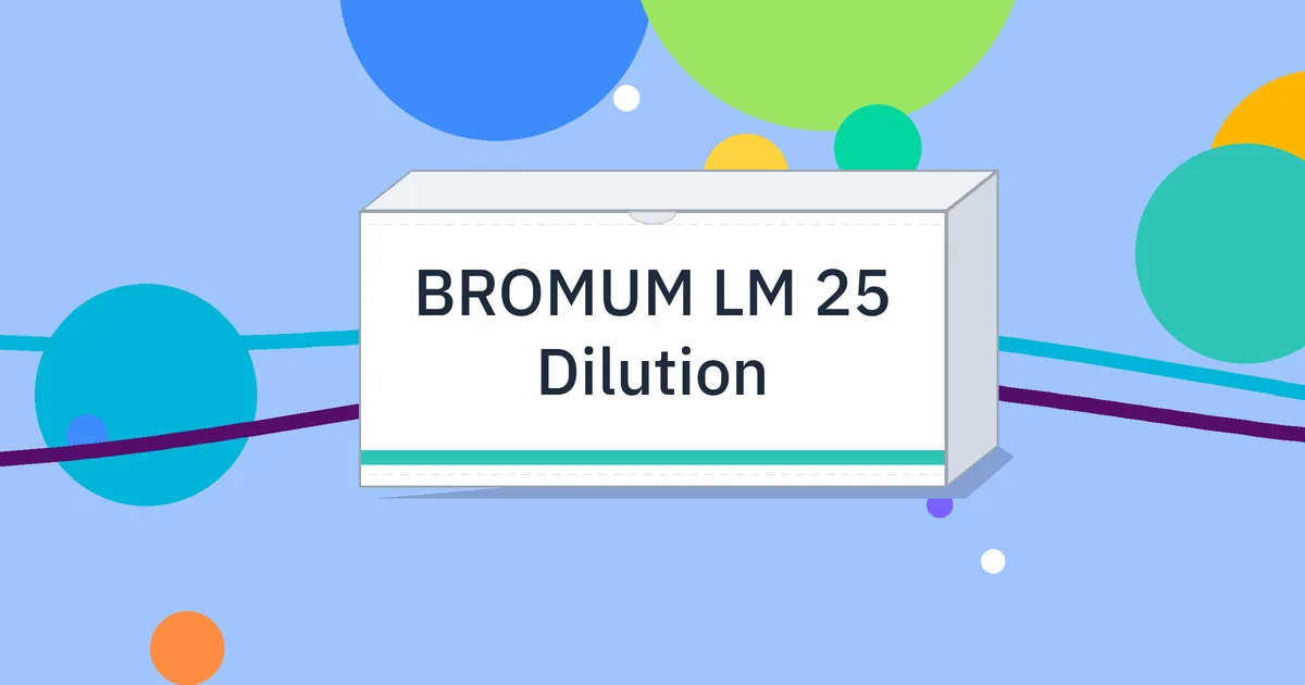Symbolbild: Packung mit der Aufschrift BROMUM LM 25 Dilution (PZN 12796688) – Verfügbarkeit und Bezug in Apotheken in Frankfurt am Main