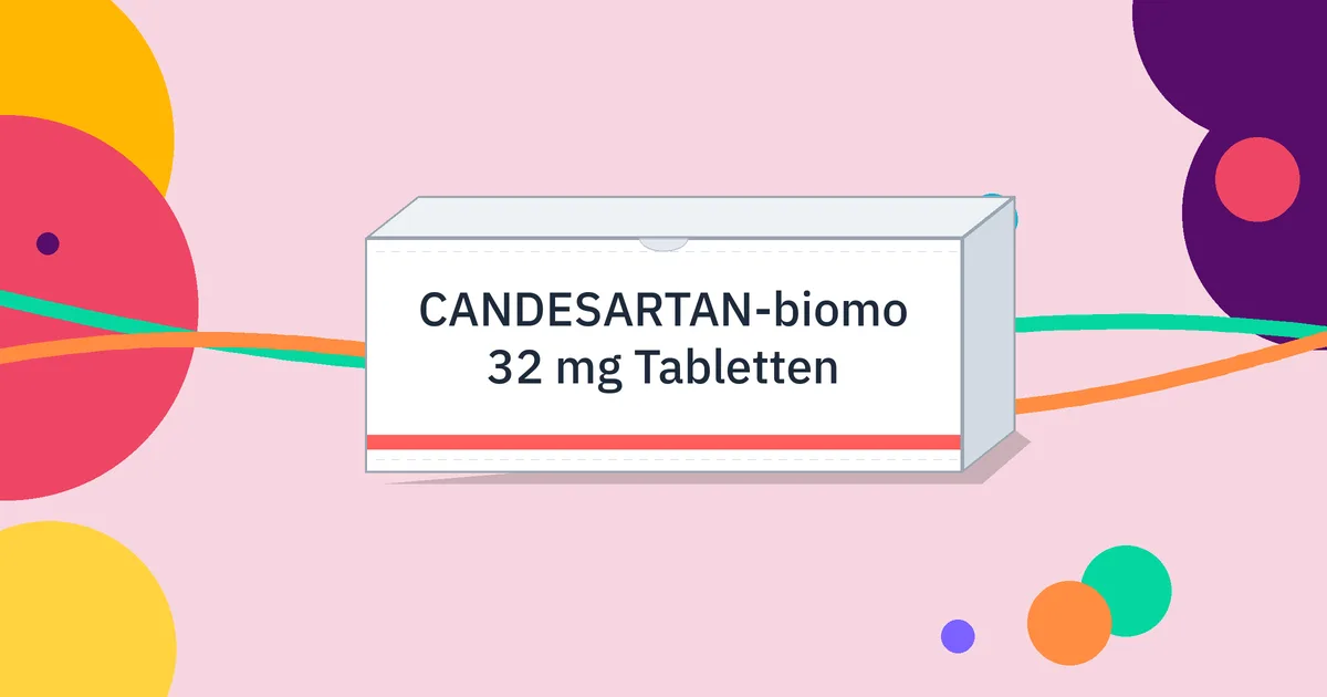 Symbolbild: Packung mit der Aufschrift CANDESARTAN-biomo 32 mg Tabletten (PZN 09475006) – Verfügbarkeit und Bezug in Apotheken in Frankfurt am Main
