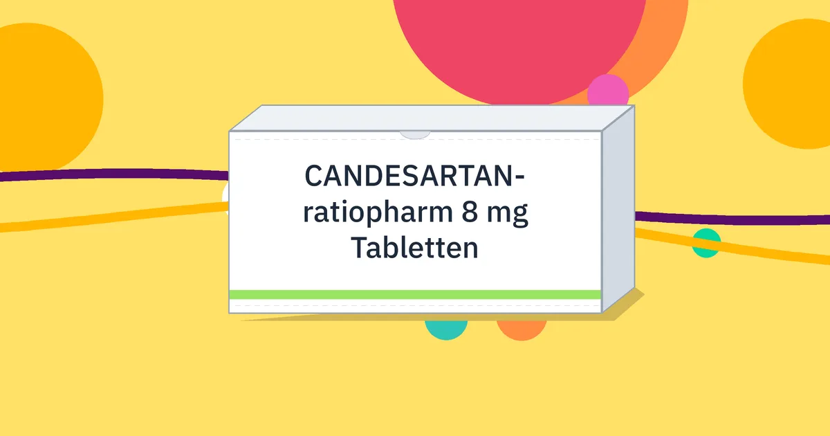 Symbolbild: Packung mit der Aufschrift CANDESARTAN-ratiopharm 8 mg Tabletten (PZN 08879569) – Verfügbarkeit und Bezug in Apotheken in Frankfurt am Main
