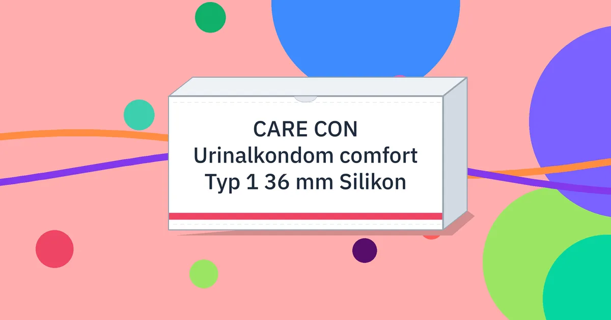 Symbolbild: Packung mit der Aufschrift CARE CON Urinalkondom comfort Typ 1 36 mm Silikon (PZN 17520643) – Verfügbarkeit und Bezug in Apotheken in Frankfurt am Main
