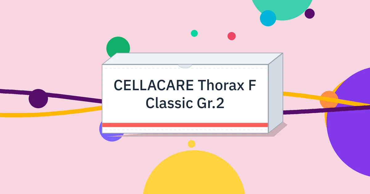Symbolbild: Packung mit der Aufschrift CELLACARE Thorax F Classic Gr.2 (PZN 16536441) – Verfügbarkeit und Bezug in Apotheken in Frankfurt am Main