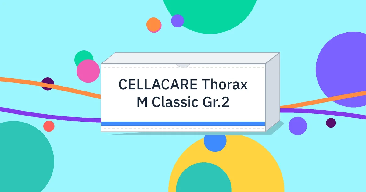 Symbolbild: Packung mit der Aufschrift CELLACARE Thorax M Classic Gr.2 (PZN 16536464) – Verfügbarkeit und Bezug in Apotheken in Frankfurt am Main