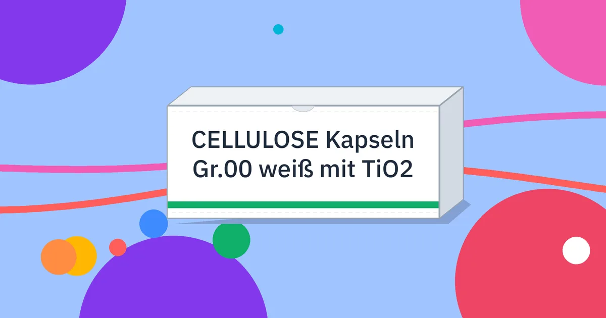 Symbolbild: Packung mit der Aufschrift CELLULOSE Kapseln Gr.00 weiß mit TiO2 (PZN 18770626) – Verfügbarkeit und Bezug in Apotheken in Frankfurt am Main