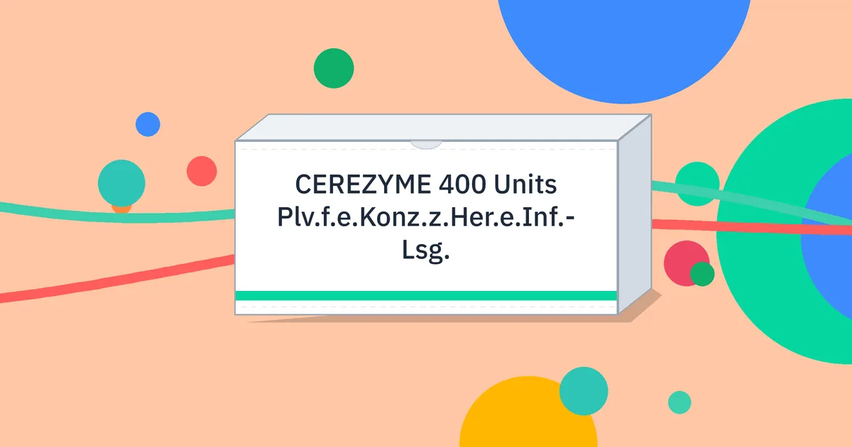 Symbolbild: Packung mit der Aufschrift CEREZYME 400 Units Plv.f.e.Konz.z.Her.e.Inf.-Lsg. (PZN 05121180) – Verfügbarkeit und Bezug in Apotheken in Frankfurt am Main