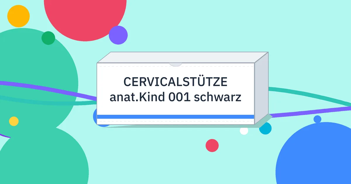 Symbolbild: Packung mit der Aufschrift CERVICALSTÜTZE anat.Kind 001 schwarz (PZN 10233231) – Verfügbarkeit und Bezug in Apotheken in Frankfurt am Main