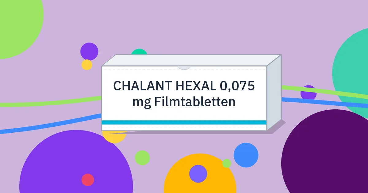 Symbolbild: Packung mit der Aufschrift CHALANT HEXAL 0,075 mg Filmtabletten (PZN 09710269) – Verfügbarkeit und Bezug in Apotheken in Frankfurt am Main