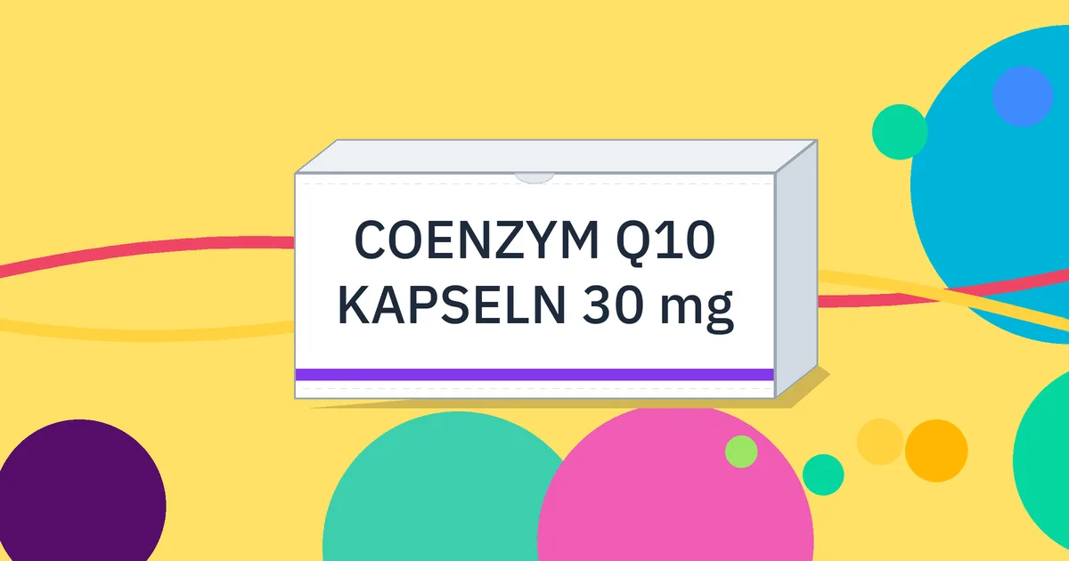 Symbolbild: Packung mit der Aufschrift COENZYM Q10 KAPSELN 30 mg (PZN 09096349) – Verfügbarkeit und Bezug in Apotheken in Frankfurt am Main