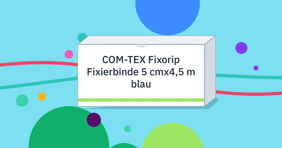 Symbolbild: Packung mit der Aufschrift COM-TEX Fixorip Fixierbinde 5 cmx4,5 m blau (PZN 19496096) – Verfügbarkeit und Bezug in Apotheken in Frankfurt am Main