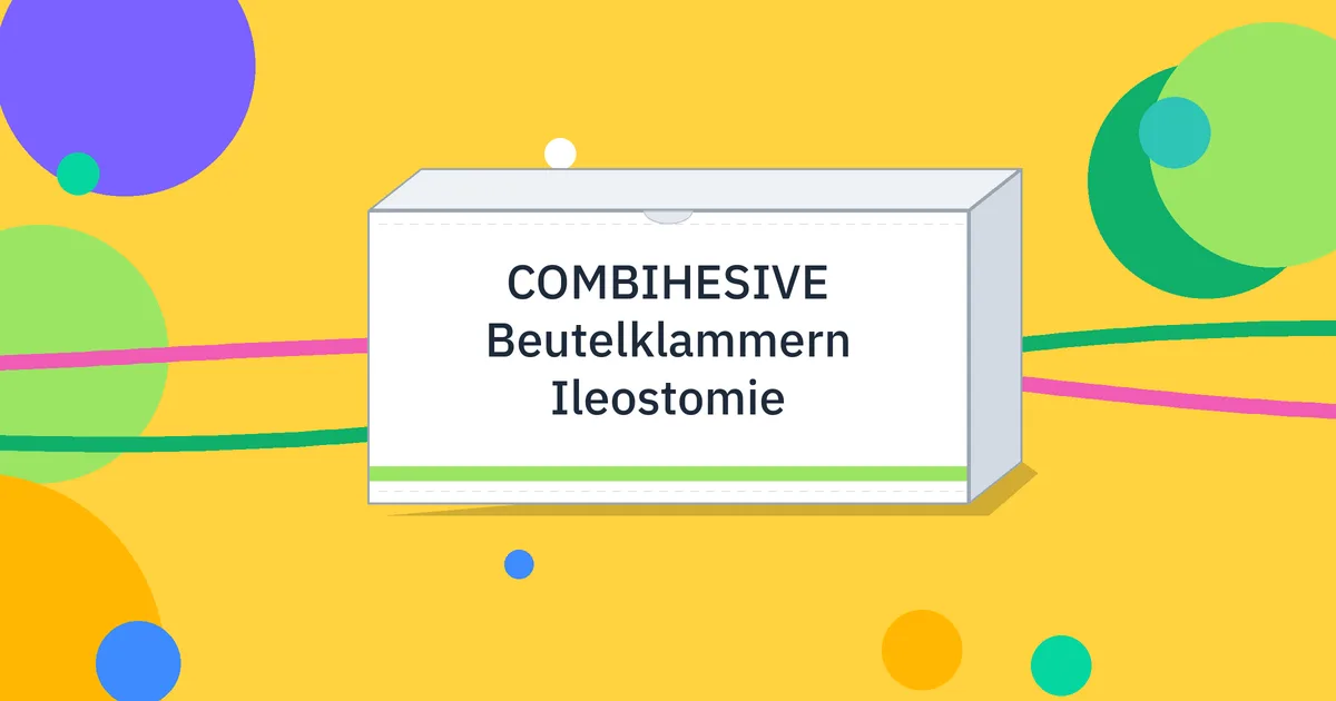 Symbolbild: Packung mit der Aufschrift COMBIHESIVE Beutelklammern Ileostomie (PZN 02128951) – Verfügbarkeit und Bezug in Apotheken in Frankfurt am Main