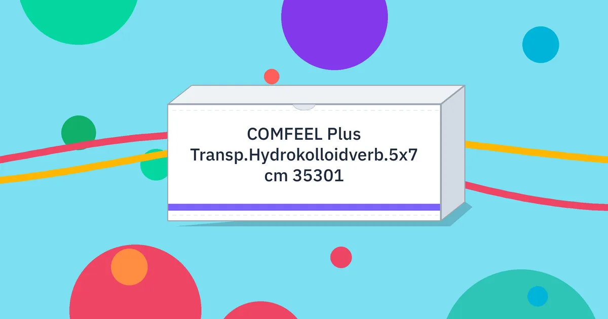 Symbolbild: Packung mit der Aufschrift COMFEEL Plus Transp.Hydrokolloidverb.5x7 cm 35301 (PZN 19777777) – Verfügbarkeit und Bezug in Apotheken in Frankfurt am Main