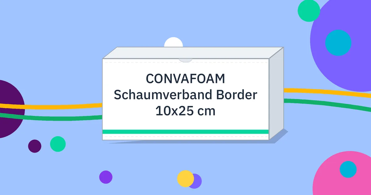 Symbolbild: Packung mit der Aufschrift CONVAFOAM Schaumverband Border 10x25 cm (PZN 20101430) – Verfügbarkeit und Bezug in Apotheken in Frankfurt am Main