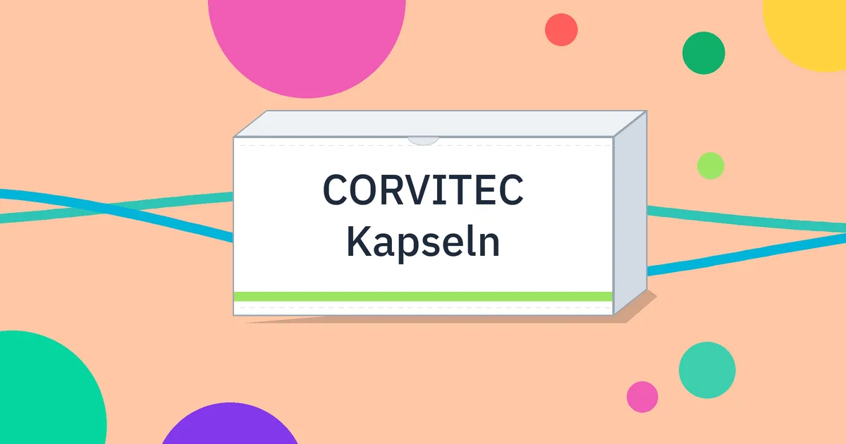 Symbolbild: Packung mit der Aufschrift CORVITEC Kapseln (PZN 13427154) – Verfügbarkeit und Bezug in Apotheken in Frankfurt am Main