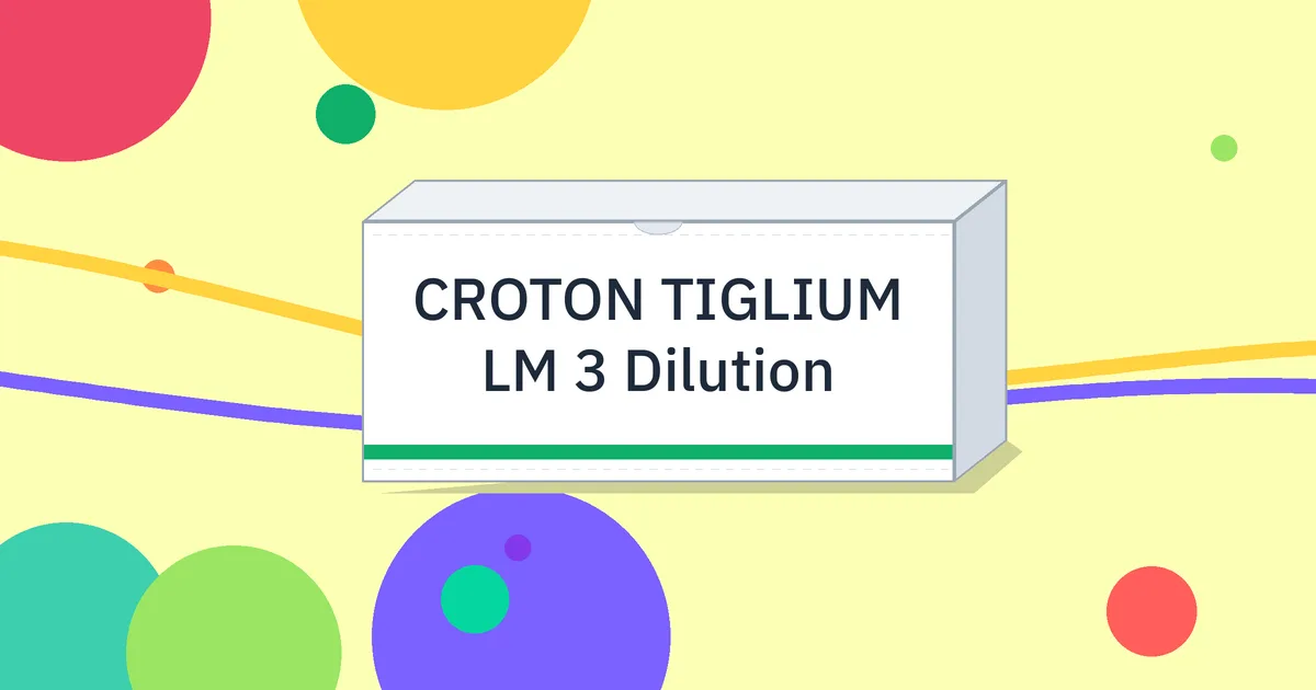 Symbolbild: Packung mit der Aufschrift CROTON TIGLIUM LM 3 Dilution (PZN 12836264) – Verfügbarkeit und Bezug in Apotheken in Frankfurt am Main