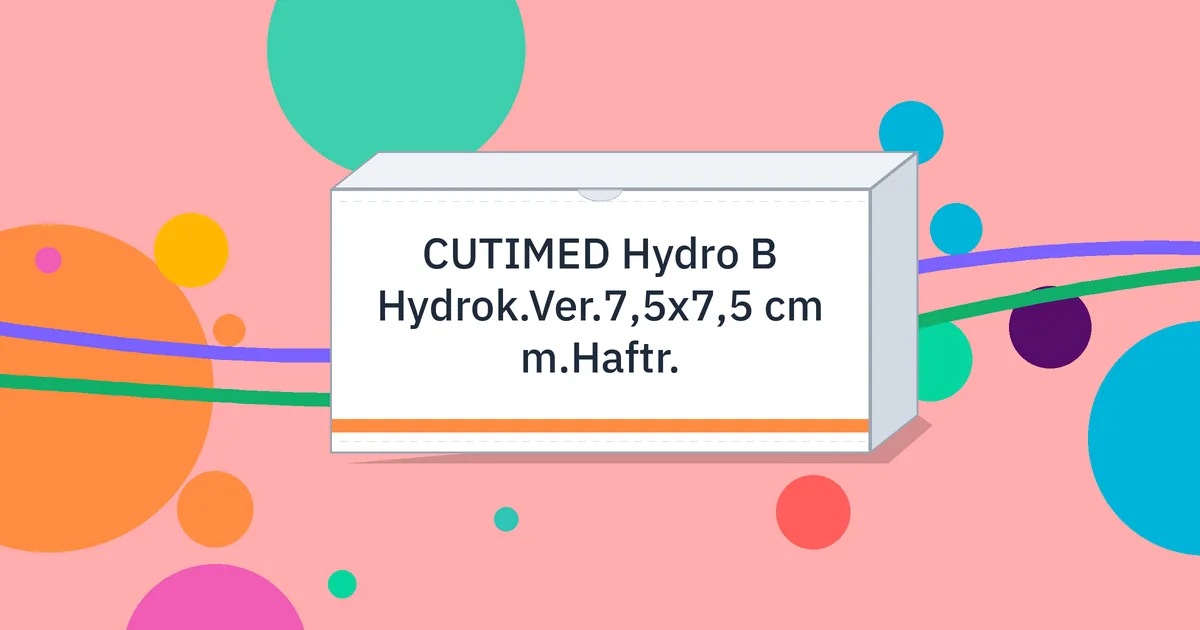 Symbolbild: Packung mit der Aufschrift CUTIMED Hydro B Hydrok.Ver.7,5x7,5 cm m.Haftr. (PZN 16828095) – Verfügbarkeit und Bezug in Apotheken in Frankfurt am Main