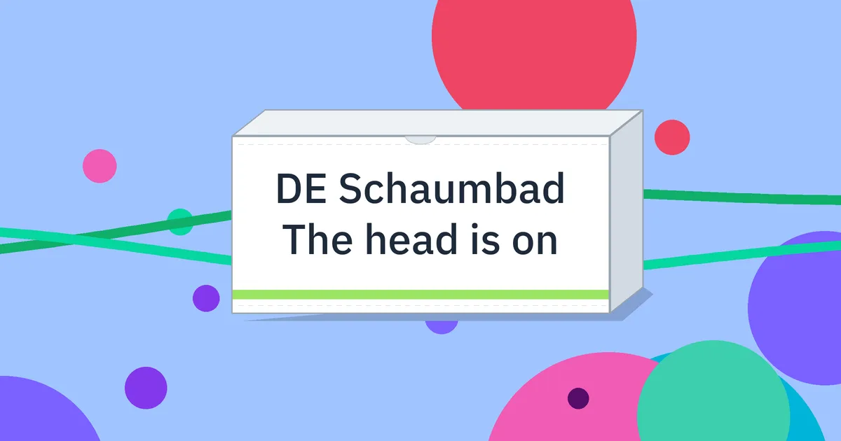 Symbolbild: Packung mit der Aufschrift DE Schaumbad The head is on (PZN 19925798) – Verfügbarkeit und Bezug in Apotheken in Frankfurt am Main