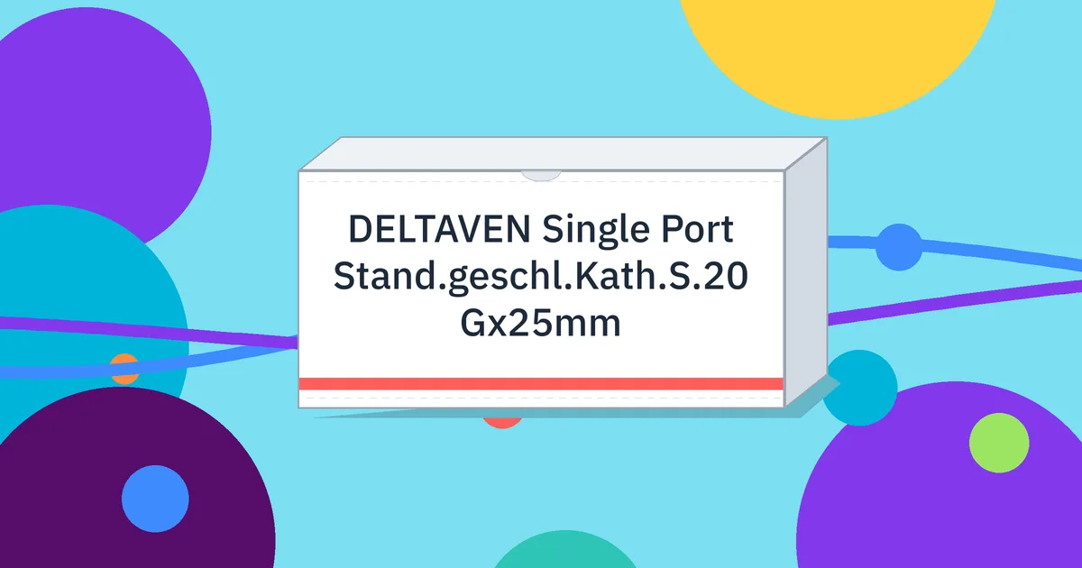 Symbolbild: Packung mit der Aufschrift DELTAVEN Single Port Stand.geschl.Kath.S.20 Gx25mm (PZN 18873384) – Verfügbarkeit und Bezug in Apotheken in Frankfurt am Main
