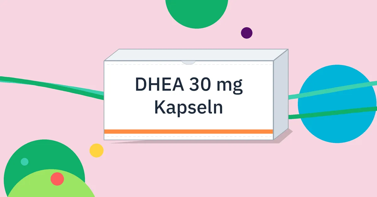 Symbolbild: Packung mit der Aufschrift DHEA 30 mg Kapseln (PZN 18682655) – Verfügbarkeit und Bezug in Apotheken in Frankfurt am Main