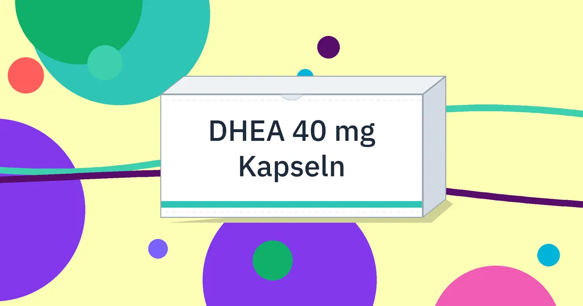 Symbolbild: Packung mit der Aufschrift DHEA 40 mg Kapseln (PZN 18682773) – Verfügbarkeit und Bezug in Apotheken in Frankfurt am Main