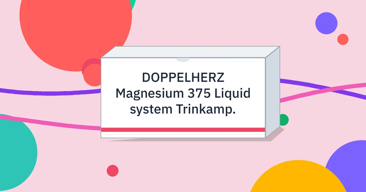 Symbolbild: Packung mit der Aufschrift DOPPELHERZ Magnesium 375 Liquid system Trinkamp. (PZN 15302020) – Verfügbarkeit und Bezug in Apotheken in Frankfurt am Main