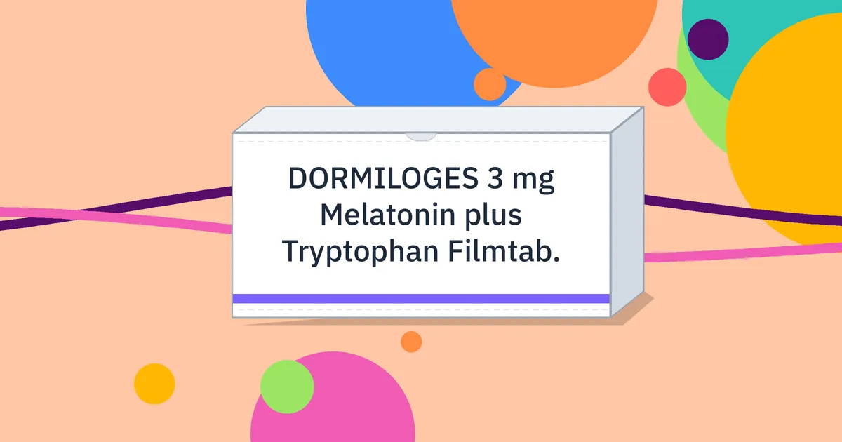 Symbolbild: Packung mit der Aufschrift DORMILOGES 3 mg Melatonin plus Tryptophan Filmtab. (PZN 18398641) – Verfügbarkeit und Bezug in Apotheken in Frankfurt am Main