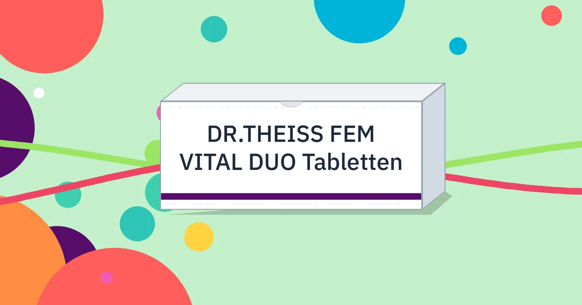 Symbolbild: Packung mit der Aufschrift DR.THEISS FEM VITAL DUO Tabletten (PZN 18439096) – Verfügbarkeit und Bezug in Apotheken in Frankfurt am Main