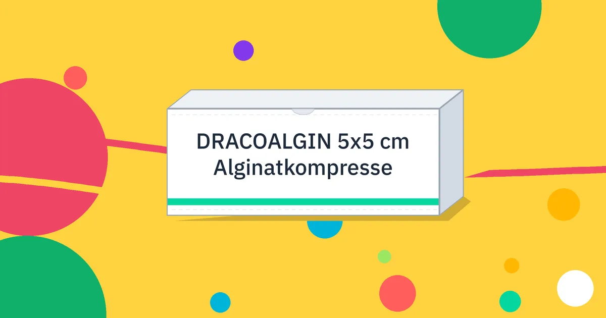Symbolbild: Packung mit der Aufschrift DRACOALGIN 5x5 cm Alginatkompresse (PZN 13858003) – Verfügbarkeit und Bezug in Apotheken in Frankfurt am Main