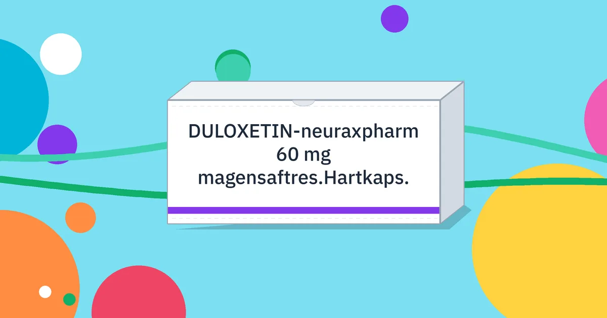 Symbolbild: Packung mit der Aufschrift DULOXETIN-neuraxpharm 60 mg magensaftres.Hartkaps. (PZN 14289530) – Verfügbarkeit und Bezug in Apotheken in Frankfurt am Main