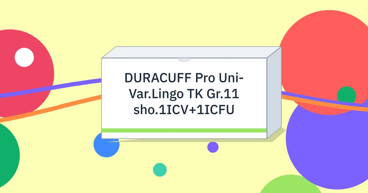 Symbolbild: Packung mit der Aufschrift DURACUFF Pro Uni-Var.Lingo TK Gr.11 sho.1ICV+1ICFU (PZN 19244466) – Verfügbarkeit und Bezug in Apotheken in Frankfurt am Main