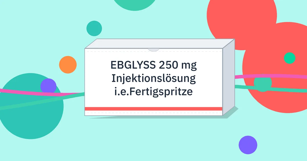 Symbolbild: Packung mit der Aufschrift EBGLYSS 250 mg Injektionslösung i.e.Fertigspritze (PZN 18070716) – Verfügbarkeit und Bezug in Apotheken in Frankfurt am Main