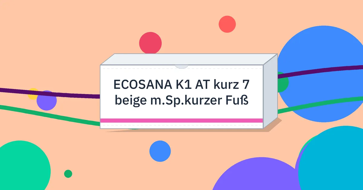 Symbolbild: Packung mit der Aufschrift ECOSANA K1 AT kurz 7 beige m.Sp.kurzer Fuß (PZN 04732415) – Verfügbarkeit und Bezug in Apotheken in Frankfurt am Main