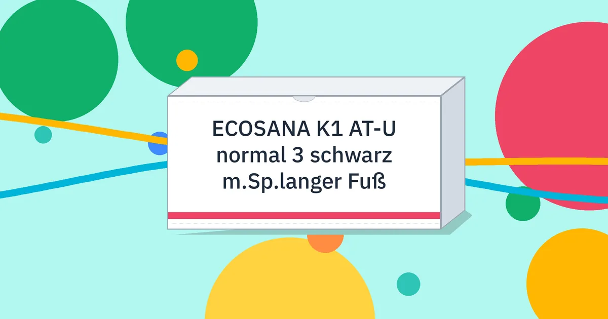 Symbolbild: Packung mit der Aufschrift ECOSANA K1 AT-U normal 3 schwarz m.Sp.langer Fuß (PZN 04733544) – Verfügbarkeit und Bezug in Apotheken in Frankfurt am Main
