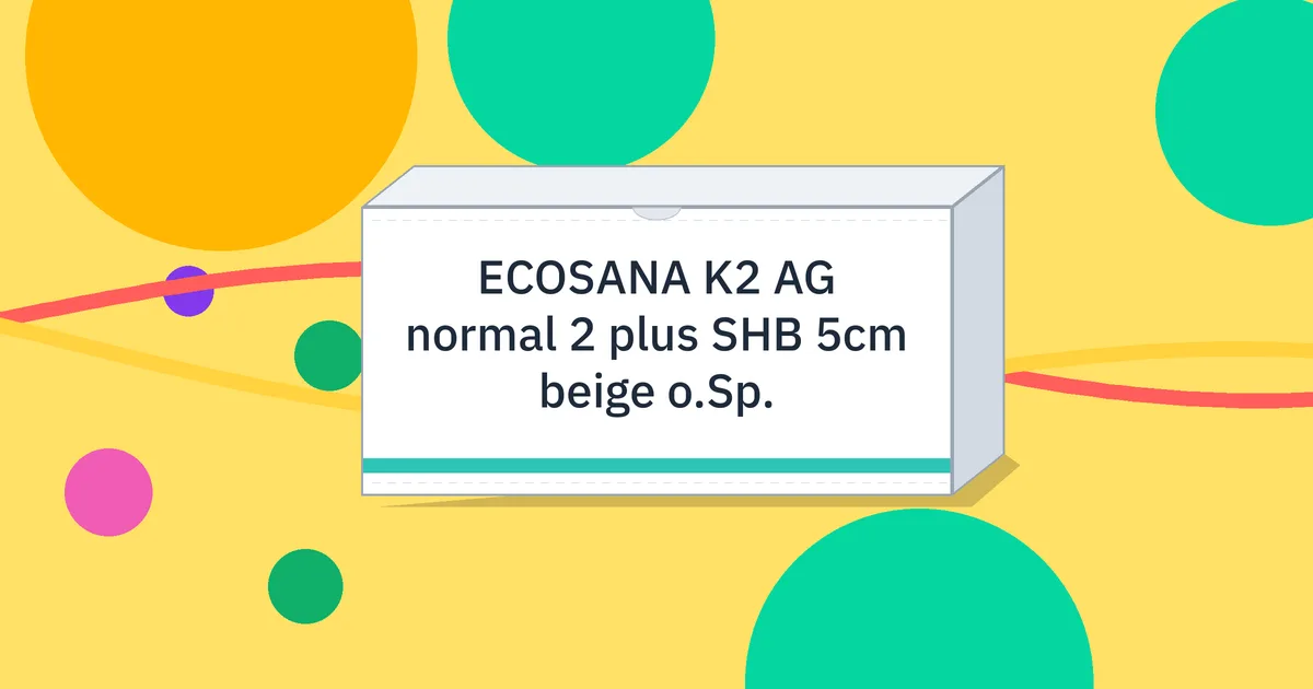 Symbolbild: Packung mit der Aufschrift ECOSANA K2 AG normal 2 plus SHB 5cm beige o.Sp. (PZN 01393792) – Verfügbarkeit und Bezug in Apotheken in Frankfurt am Main
