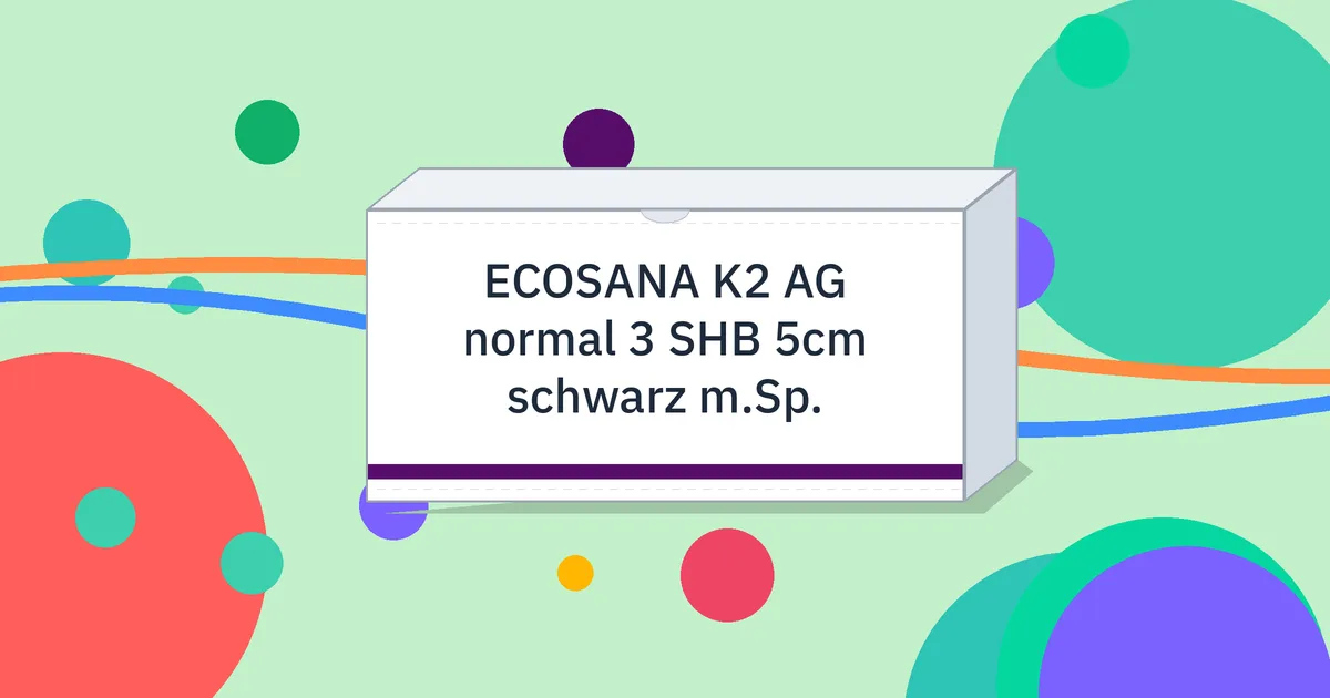 Symbolbild: Packung mit der Aufschrift ECOSANA K2 AG normal 3 SHB 5cm schwarz m.Sp. (PZN 01407293) – Verfügbarkeit und Bezug in Apotheken in Frankfurt am Main