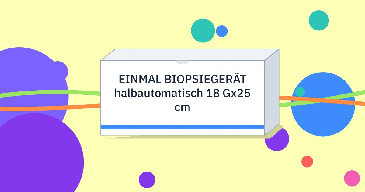 Symbolbild: Packung mit der Aufschrift EINMAL BIOPSIEGERÄT halbautomatisch 18 Gx25 cm (PZN 11105334) – Verfügbarkeit und Bezug in Apotheken in Frankfurt am Main